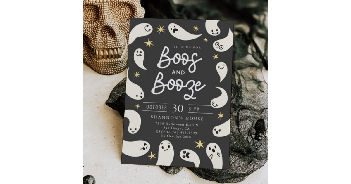 Boos and Booze Ghosts Halloween Party Invitation | Zazzle