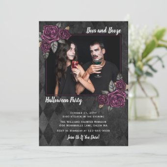 Boos and Booze Gothic Roses Photo Halloween Invitation | Zazzle