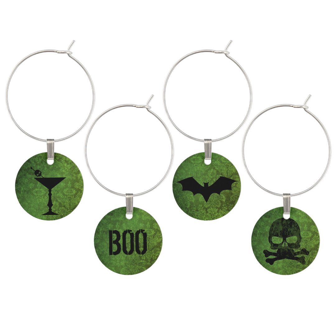 Boos and Booze Halloween Green Wine Charms | Zazzle