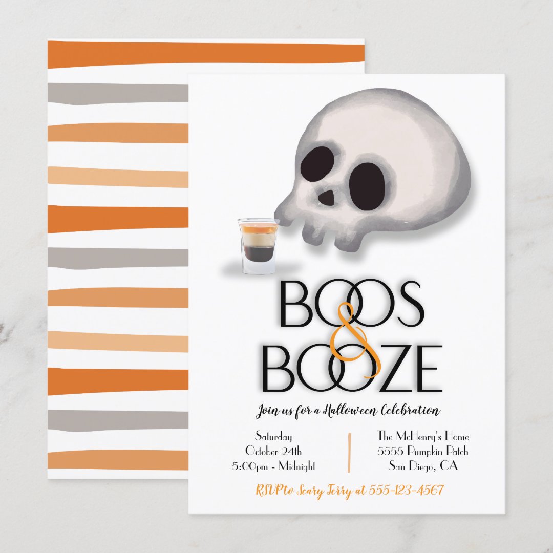 Boos and Booze Modern Halloween Party Invitation | Zazzle