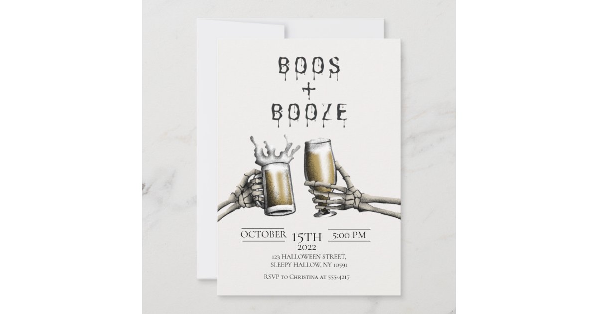 Boos + Booze Adult Halloween Invitation | Zazzle
