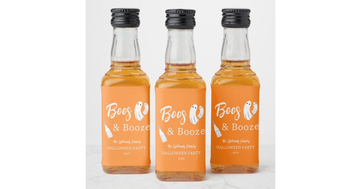 Boos & Booze Adult Halloween Orange Invitation Liquor Bottle Label | Zazzle