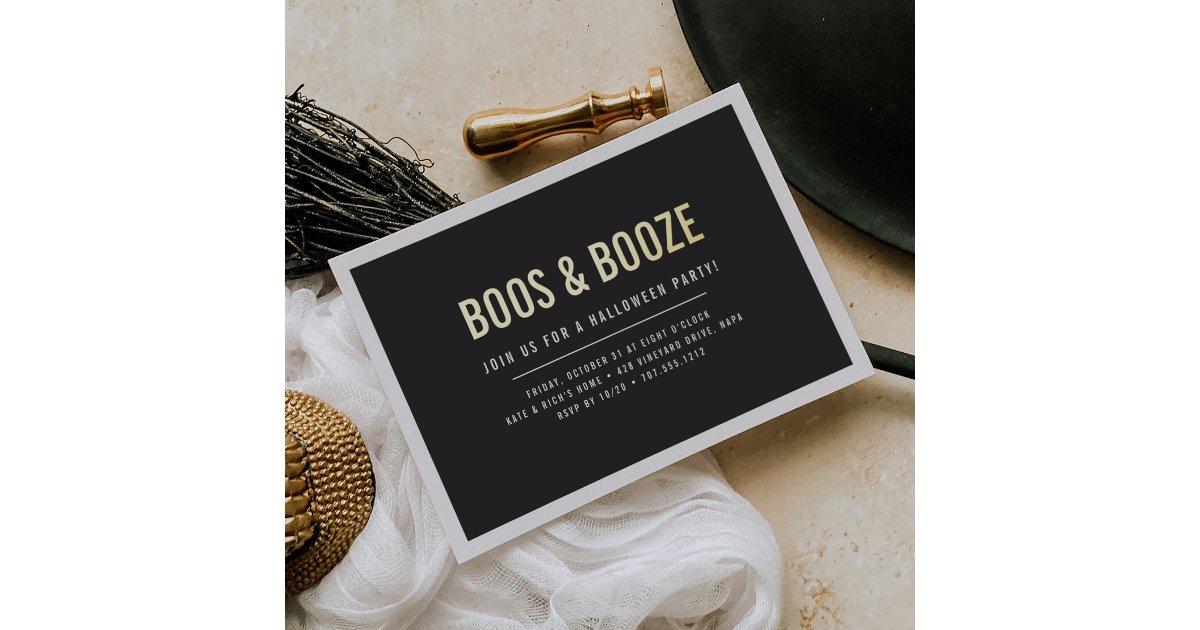 Boos & Booze Adult Halloween Party Foil Invitation | Zazzle