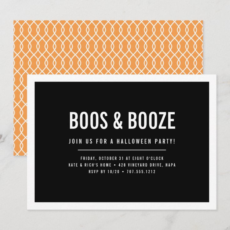 Boos & Booze Adult Halloween Party Invitation | Zazzle