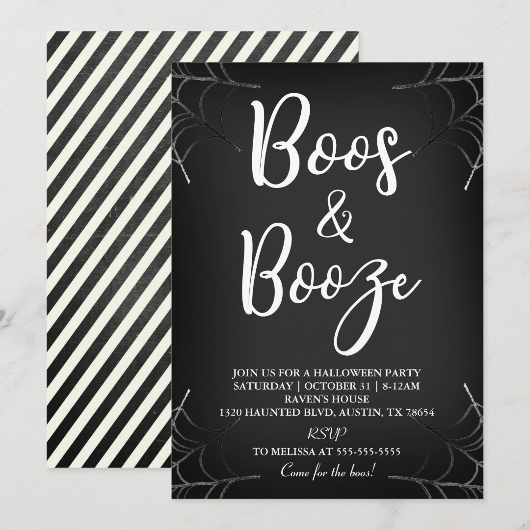 Boos & Booze Chalkboard Halloween Invitation | Zazzle