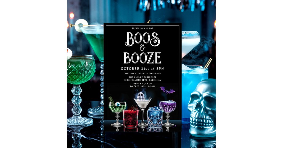 Boos & Booze Fancy Cocktail Custom Foil Invitation | Zazzle