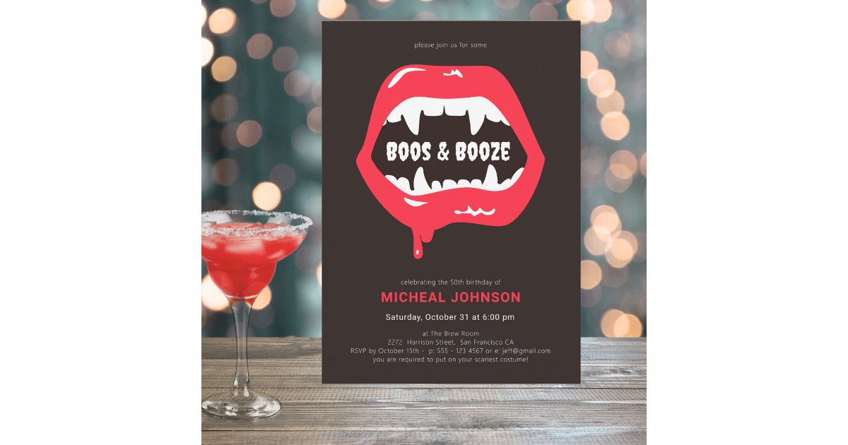 Boos & Booze Fun Halloween 50th Birthday Party Invitation | Zazzle