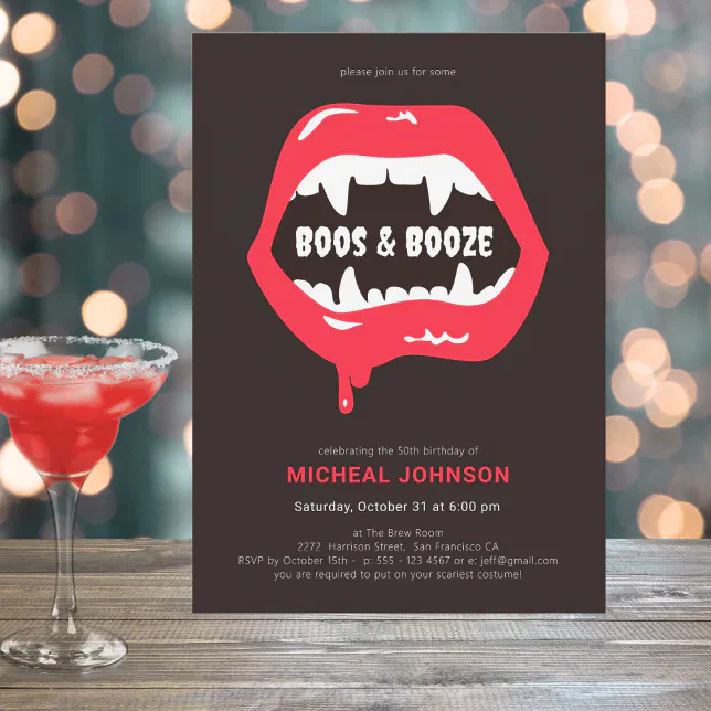 Boos & Booze Fun Halloween 50th Birthday Party Invitation | Zazzle