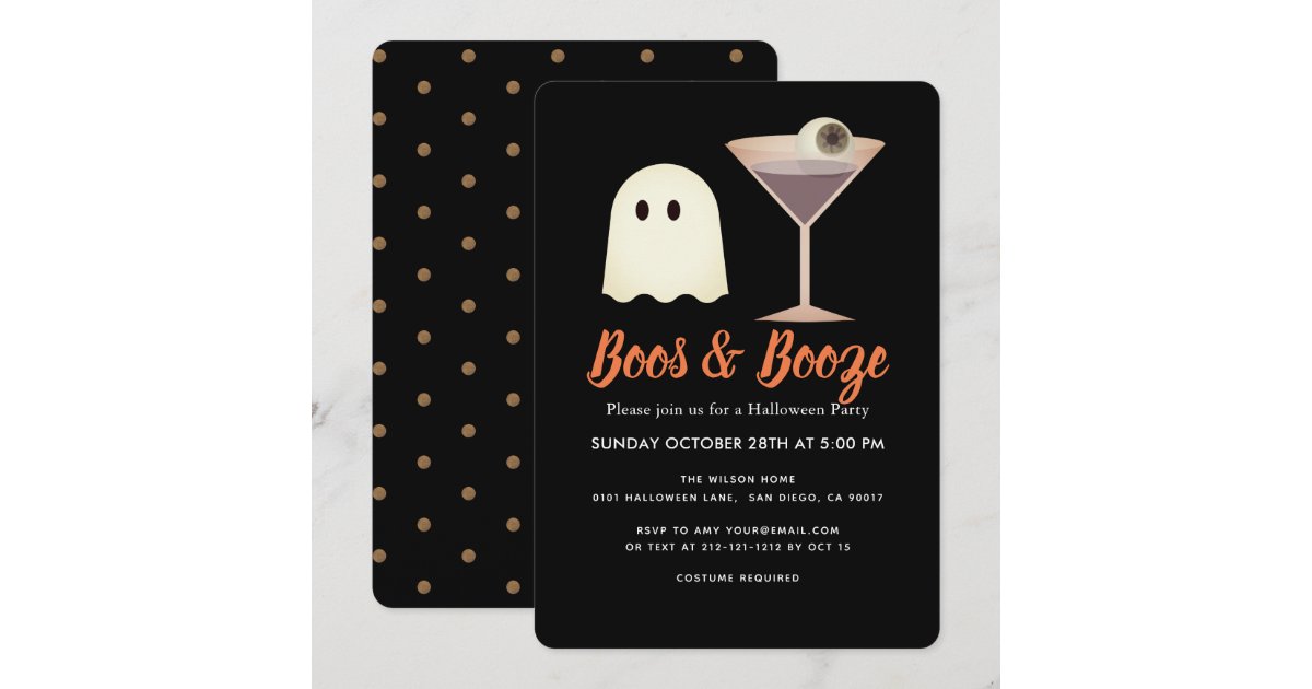 Boos & Booze Ghost Cocktail Halloween Invitation | Zazzle