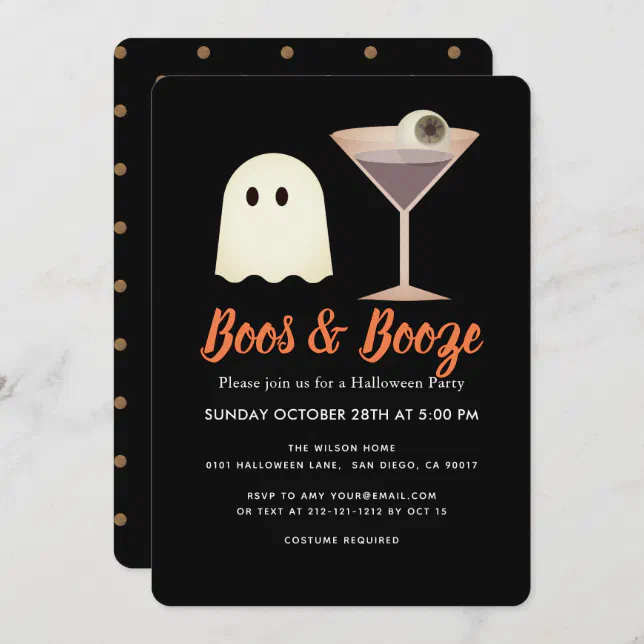 Boos & Booze Ghost Cocktail Halloween Invitation | Zazzle
