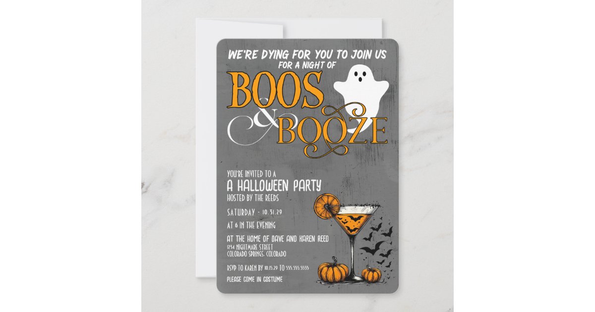 Boos & Booze Halloween Party Invitation | Zazzle