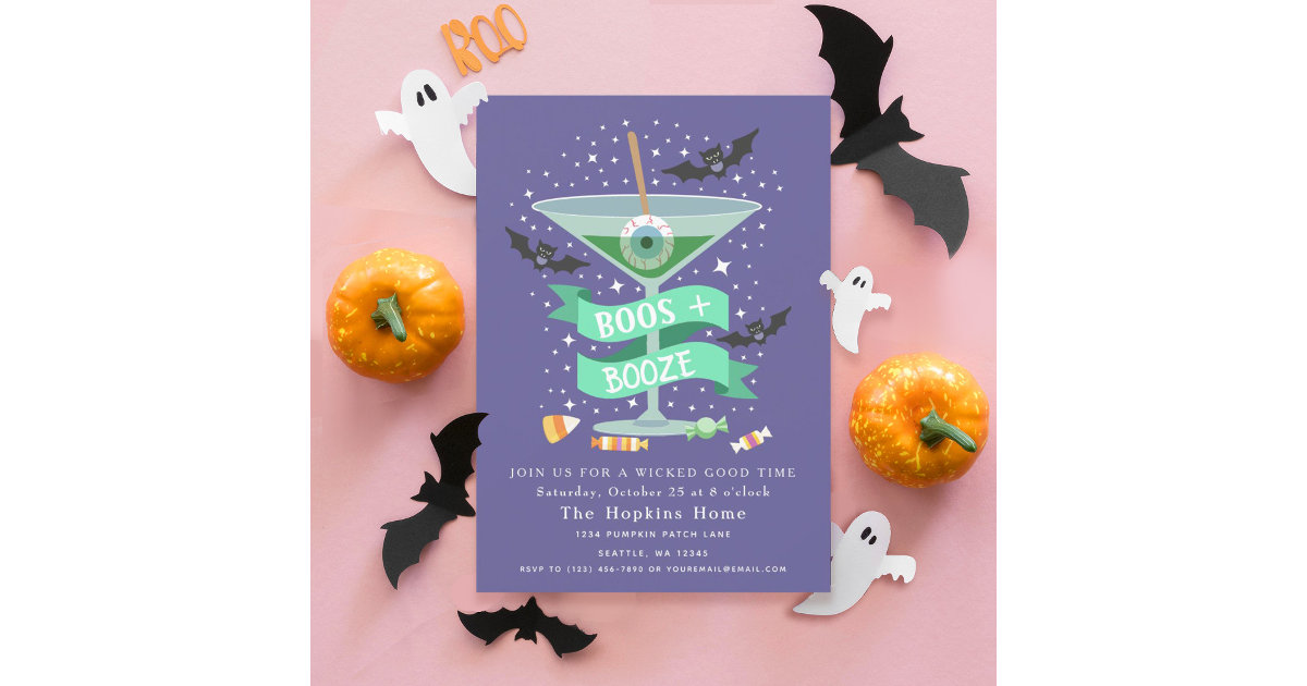 Boos & Booze Martini Halloween Party Invitation | Zazzle