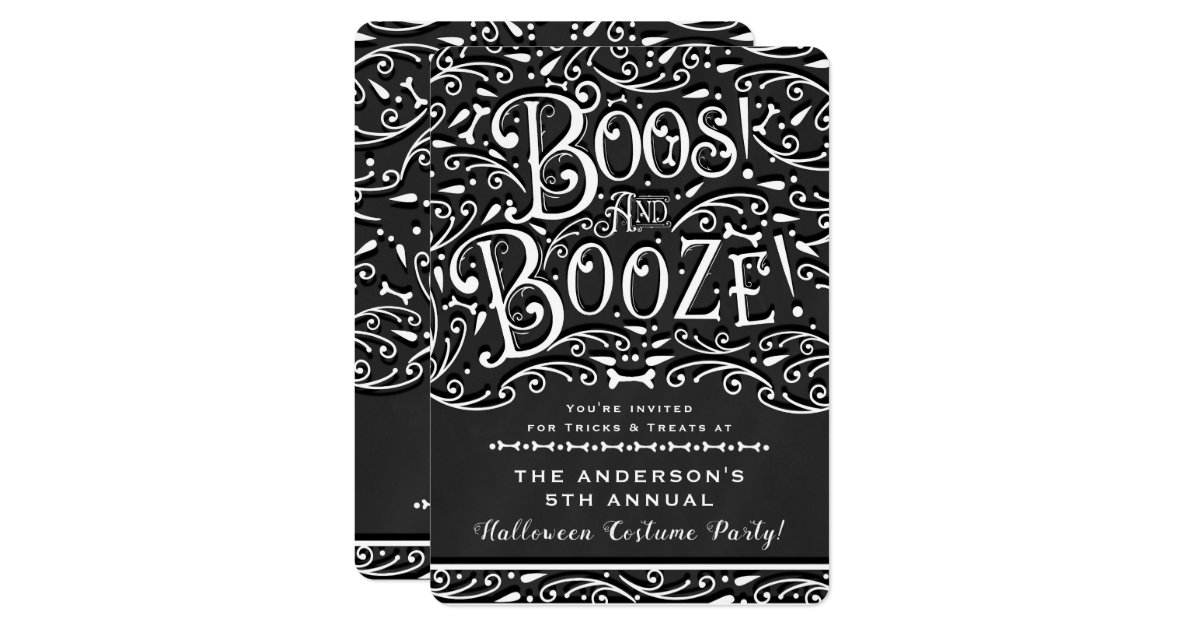 Boos & Booze Vintage Chalk Elegant Halloween Party Invitation | Zazzle.com