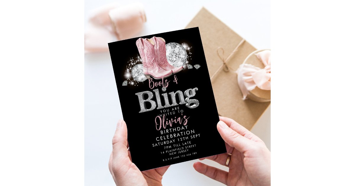 Boots and Bling Birthday Invitation | Zazzle