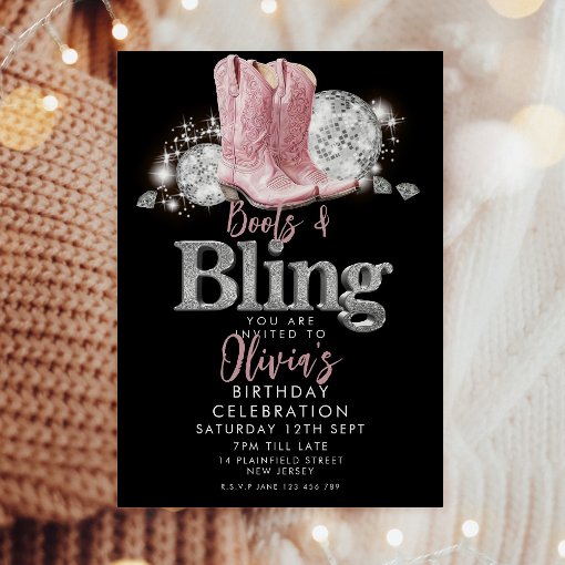 Boots and Bling Birthday Invitation | Zazzle