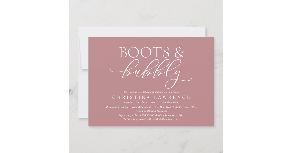 Boots and Bubbly, Bride to be, Bridal Shower Invitation | Zazzle
