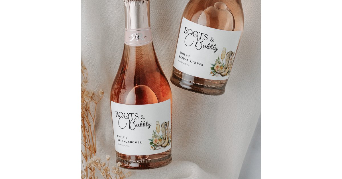 Boots and Bubbly Western Bridal Shower Sparkling Wine Label | Zazzle