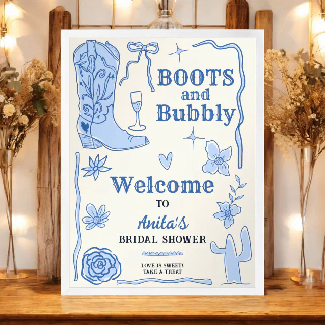 Boots and Bubbly Western Bridal Shower Welcome Poster | Zazzle