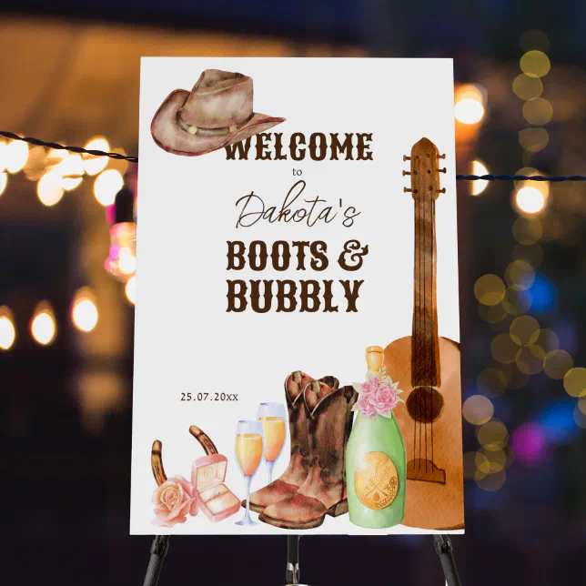 Boots and bubbly western cowgirl welcome sign | Zazzle