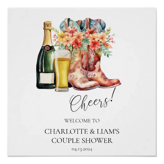 Boots, Bubbly, and Brews shower Welcome Sign | Zazzle