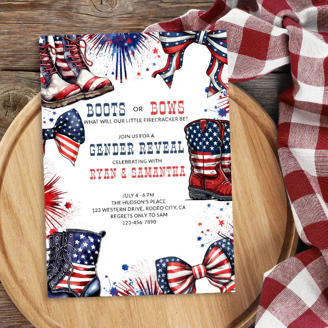 Boots or Bows 4th of July Western Gender Reveal Invitation | Zazzle