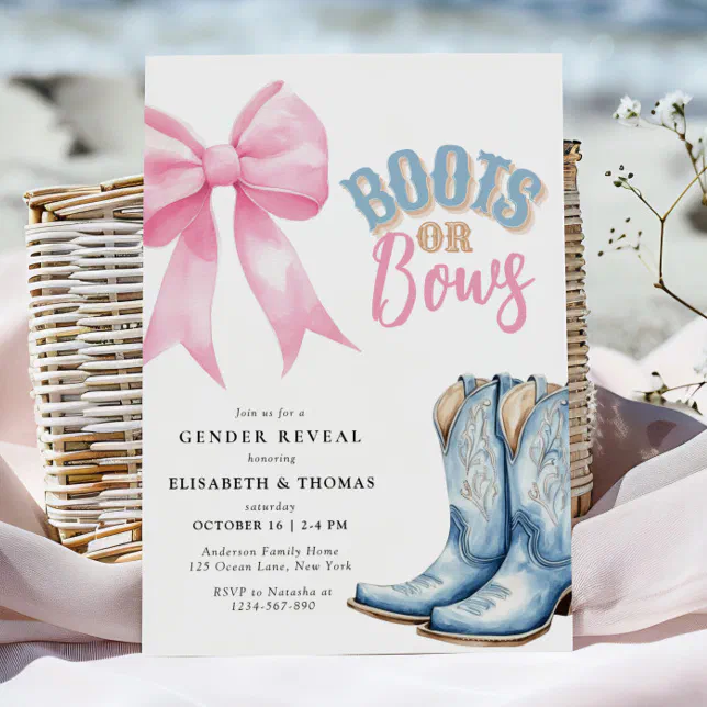 Boots or Bows Gender Reveal Invitation | Zazzle
