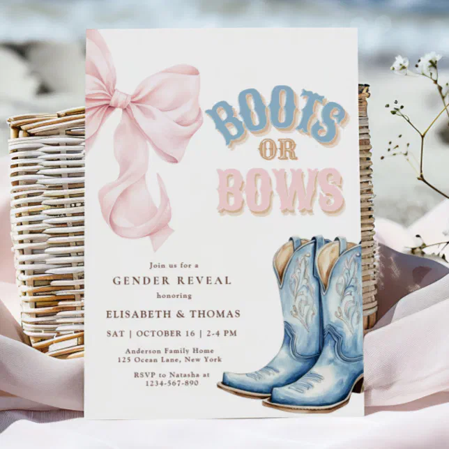 Boots or Bows Gender Reveal Invitation | Zazzle