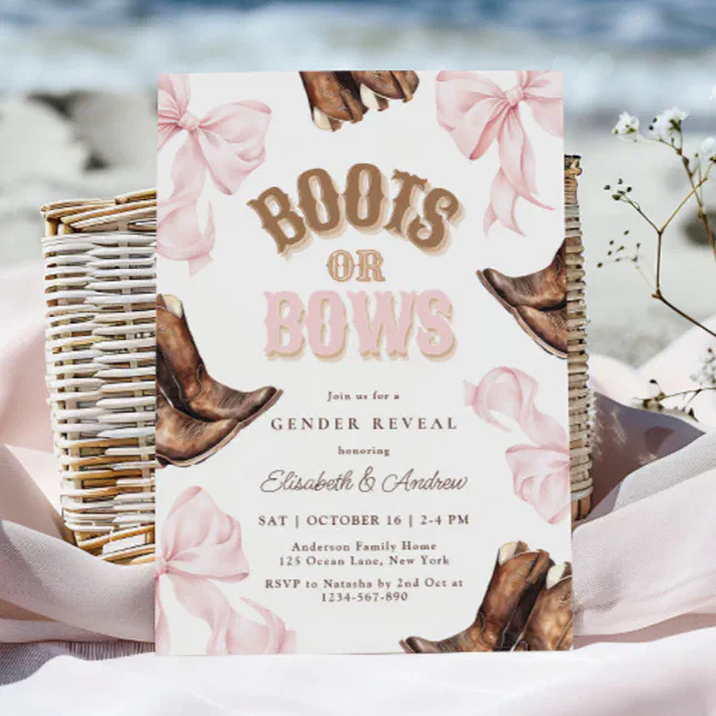 Boots or Bows Gender Reveal Invitation | Zazzle
