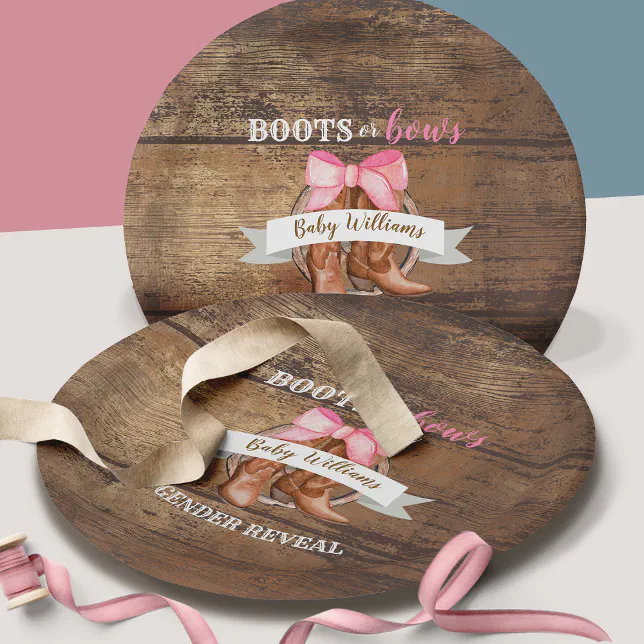Boots or Bows Gender Reveal Paper Plates | Zazzle