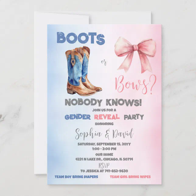 Boots or Bows Gender Reveal Party Invitation | Zazzle