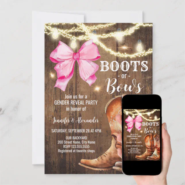 Boots or Bows Gender Reveal Party Invitation | Zazzle