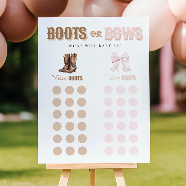 Boots or Bows Gender Reveal Voting Game Sign | Zazzle