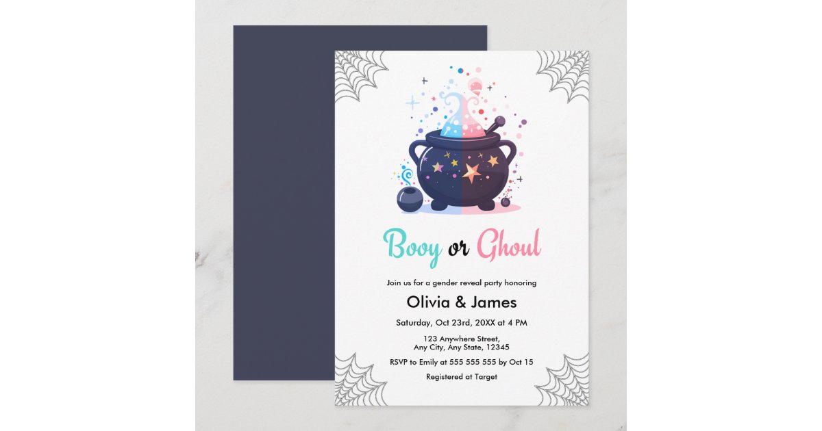 Booy or Ghoul Cauldron Halloween Gender Reveal Invitation | Zazzle