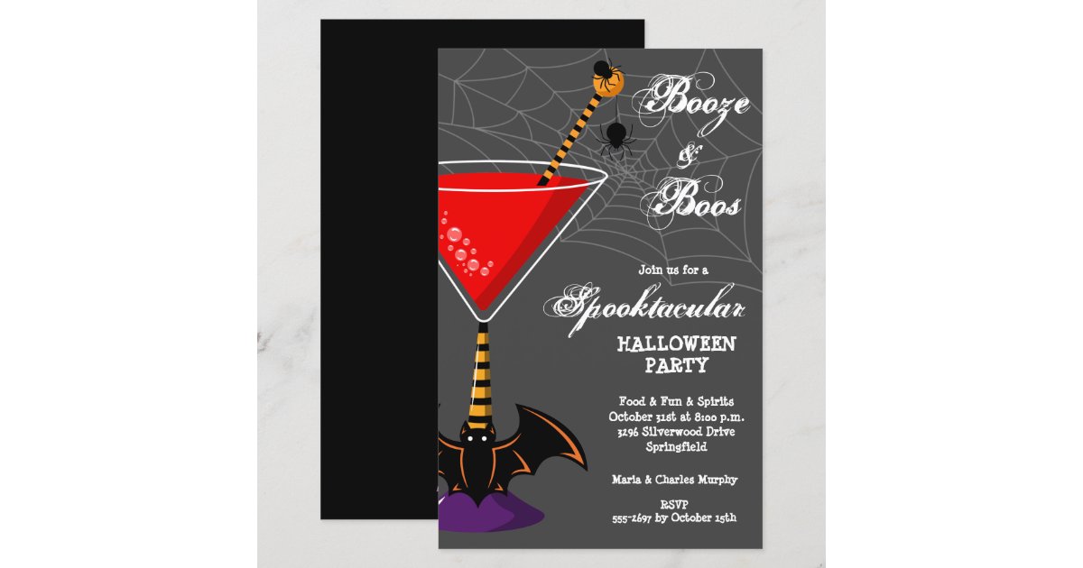 Booze and Boos Martini Budget Halloween Invitation | Zazzle