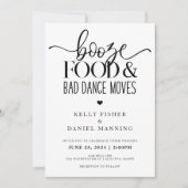 Booze Food and Bad Dance Moves Wedding Invitation | Zazzle