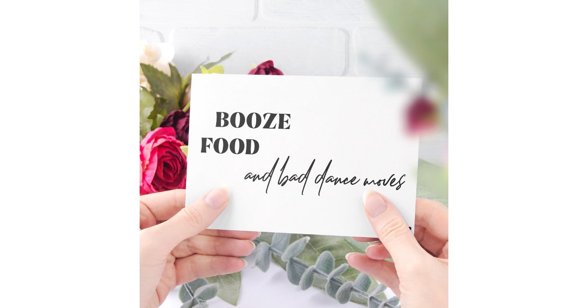 Booze food bad dance moves funny wedding invitation | Zazzle