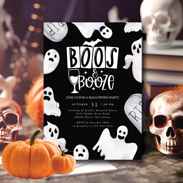 Boozy Ghost Halloween Party Invitation | Zazzle