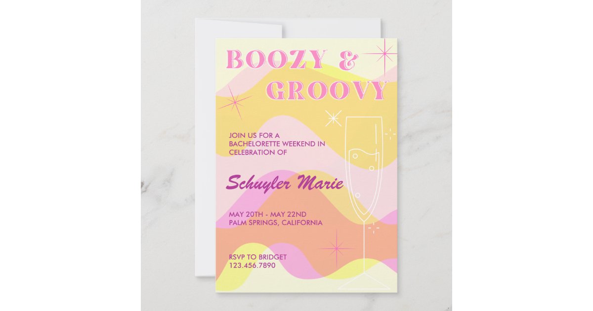 Boozy & Groovy Bachelorette Party Invitation | Zazzle