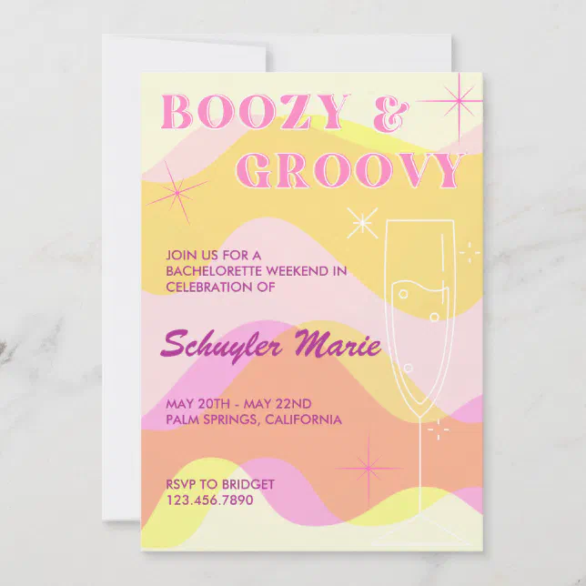 Boozy & Groovy Bachelorette Party Invitation | Zazzle
