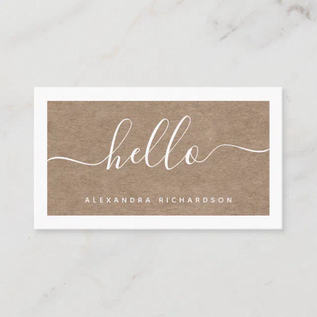 Border and Script | Kraft Paper Look Hello Business Card | Zazzle