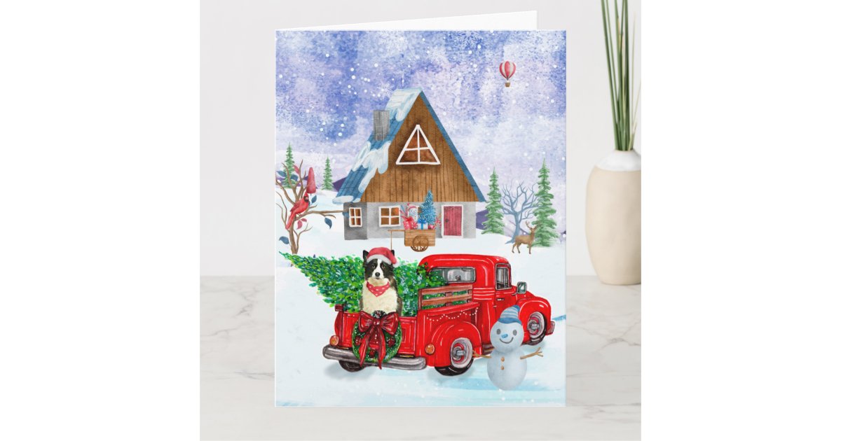 Border Collie dog In Christmas Delivery Truck Snow Card | Zazzle