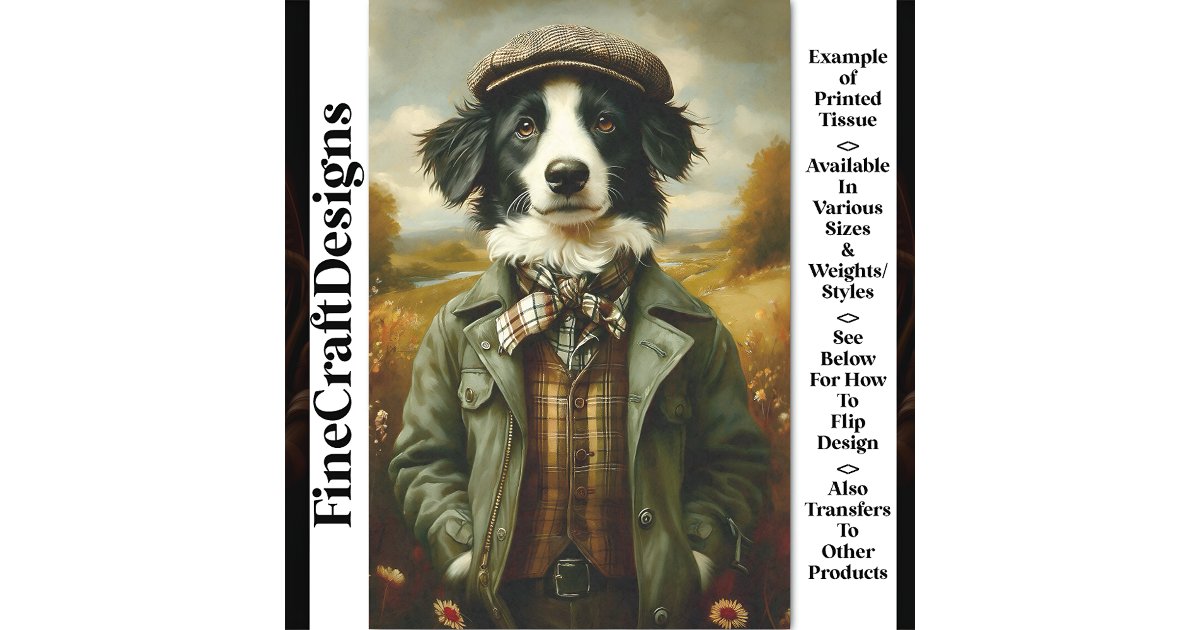 Border Collie Dog Portrait Landscape CH3 Decoupage Tissue Paper | Zazzle