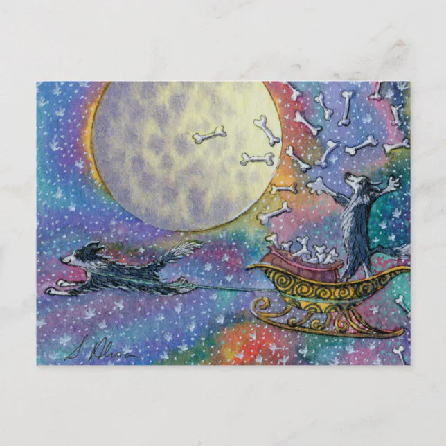 Border Collie dog throwing bones to the world Postcard | Zazzle