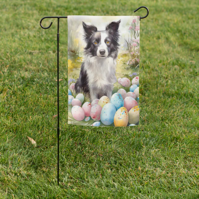 Border Collie Dog with Easter Eggs Holiday Garden Flag | Zazzle