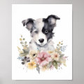 Border Collie Puppy Pet Watercolor Flower Poster | Zazzle