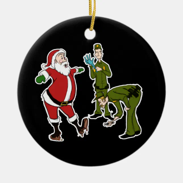 Border Patrol Agents cutting sign on Santa Ceramic Ornament | Zazzle