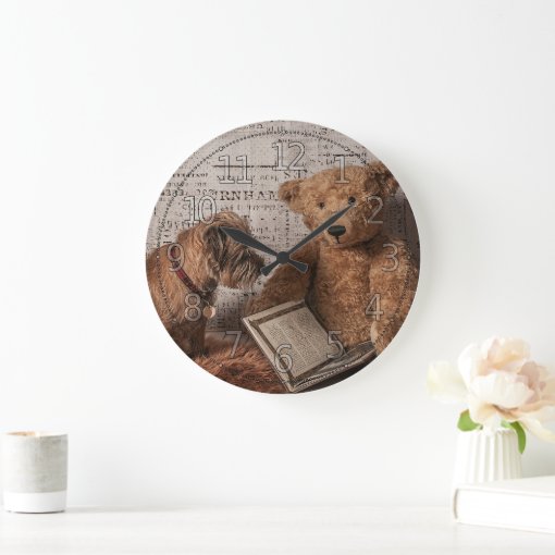 Border Terrier And Teddy Bear Reading, Clock | Zazzle