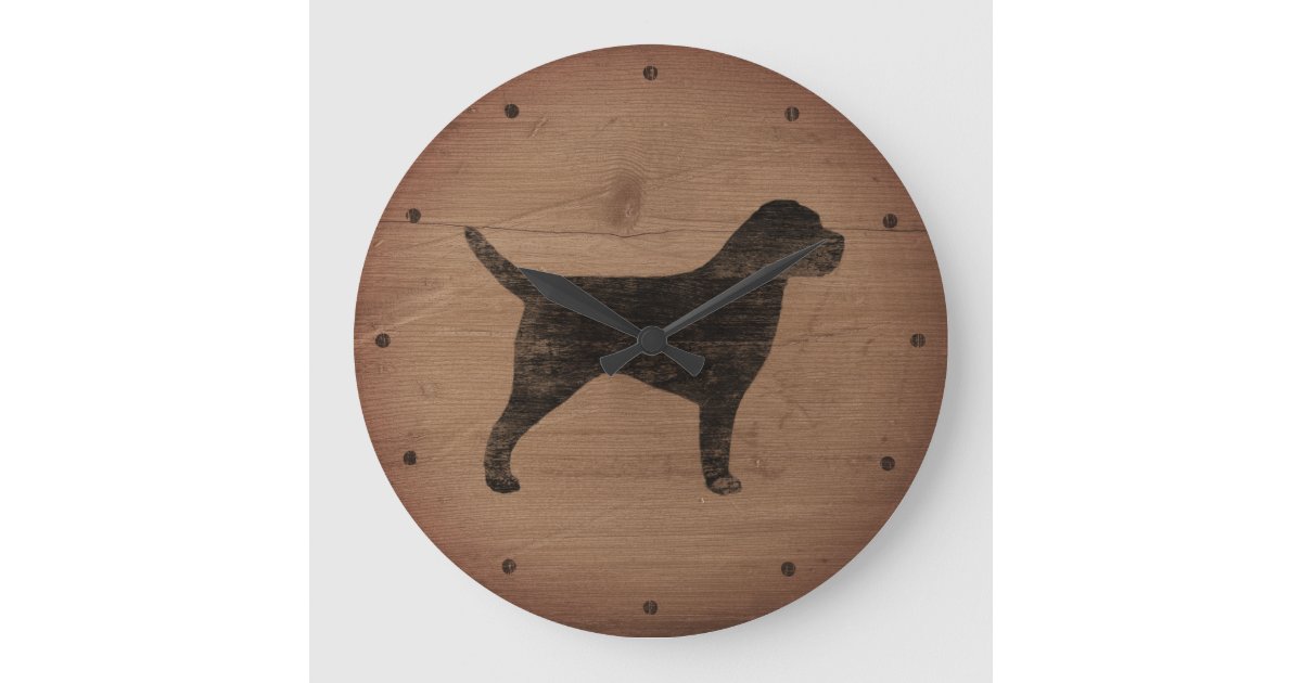 Border Terrier Silhouette Rustic Style Large Clock | Zazzle