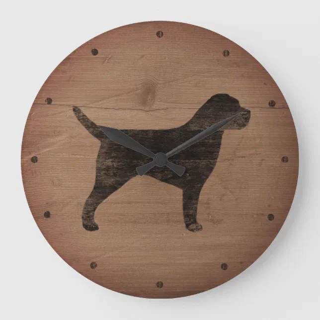 Border Terrier Silhouette Rustic Style Large Clock | Zazzle