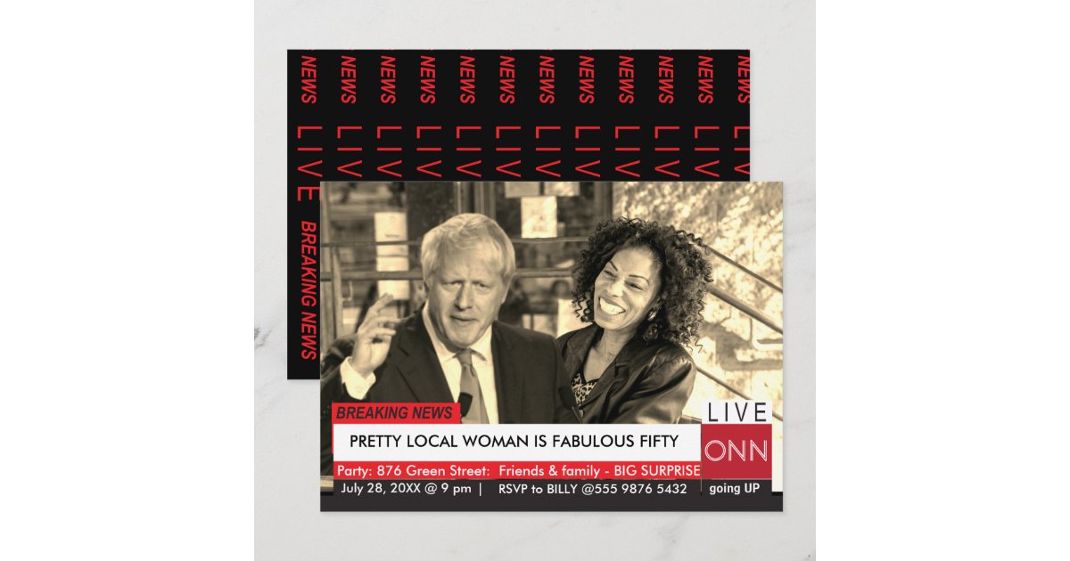 Boris Johnson Women's 50th Birthday Funny TV News Invitation | Zazzle